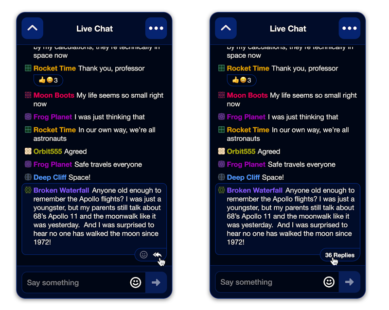 Exploring Livestream Chat UX: Threads and Replies