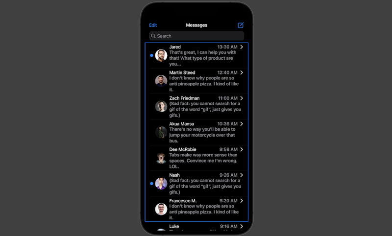 Designing a Pixel Perfect iMessage Contacts List in SwiftUI
